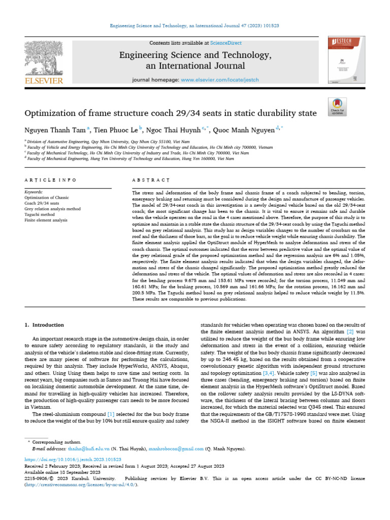 TÂM - Optimization of Frame Structure Coach 2934 Seats in Static ...