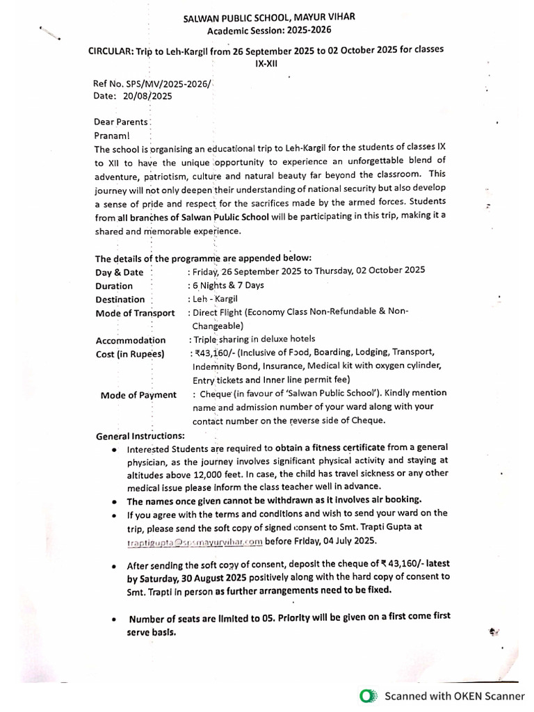 Revised Leh Kargil Circular | PDF