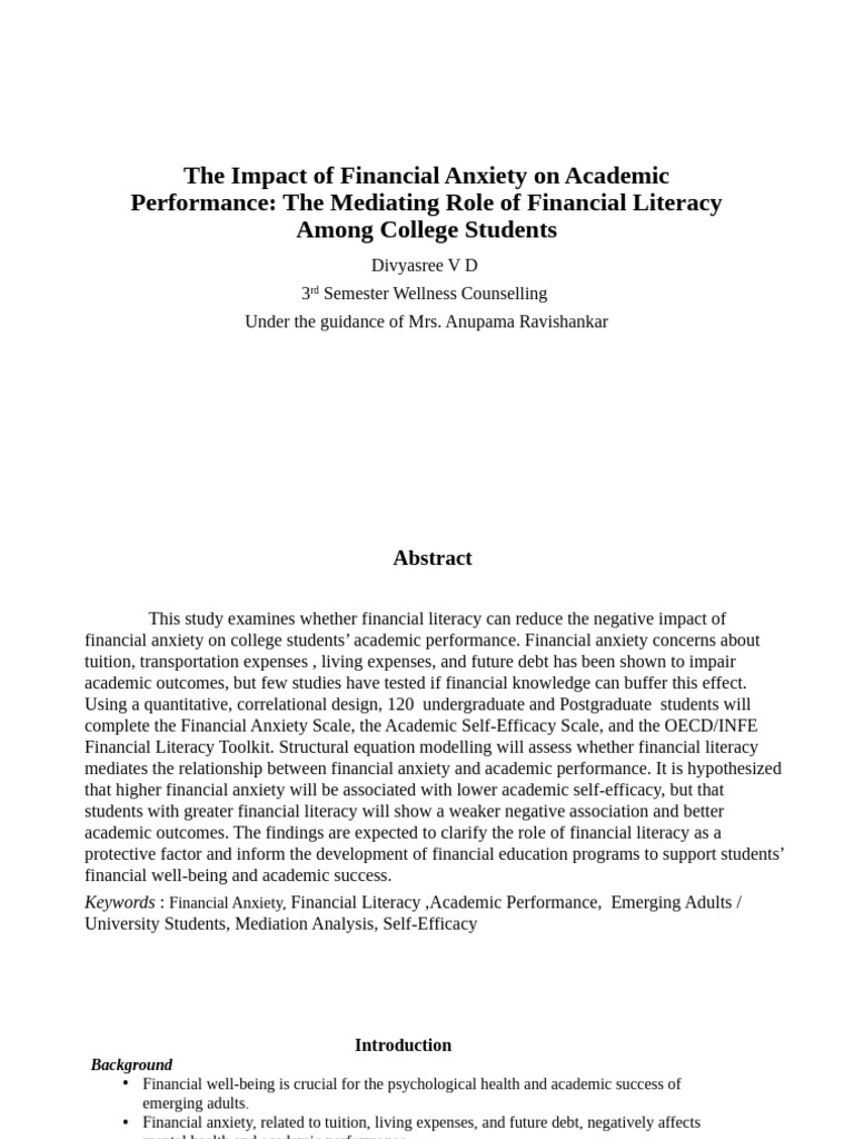 The Impact of Financial Anxiety On Academic Performance | PDF | Self ...