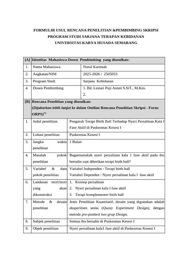 Rencana Penelitian Skripsi Kebidanan | PDF