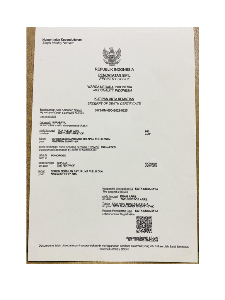 Surat Kematian Lasmo Dan Tatik PDF | PDF