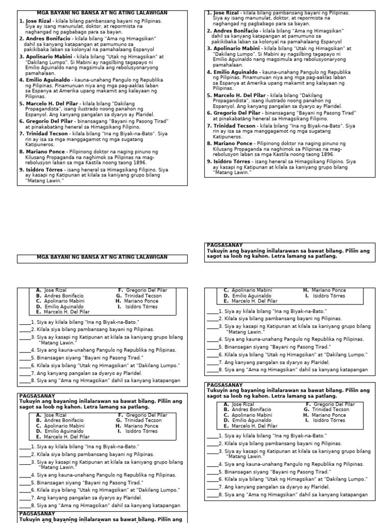 Q1 - Makabansa - Mga Bayani NG Bulacan | PDF