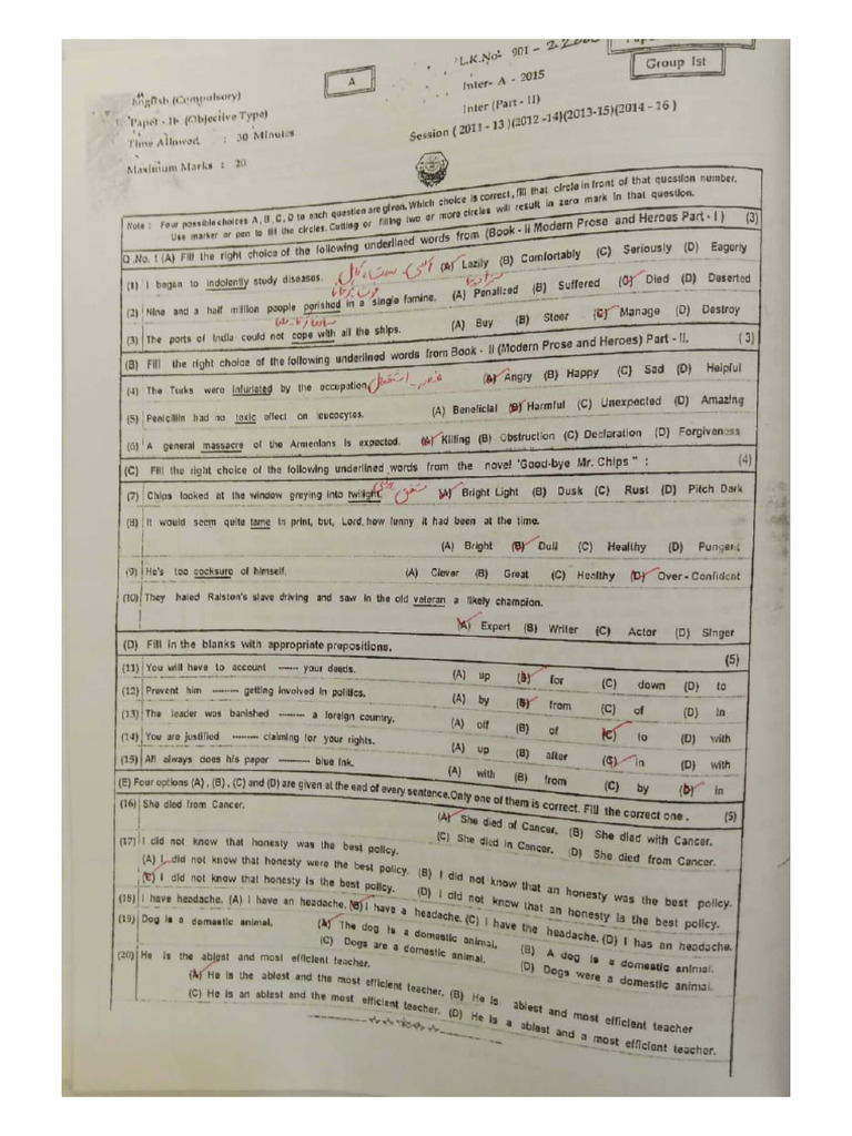 Past Paper Mcqs English | PDF