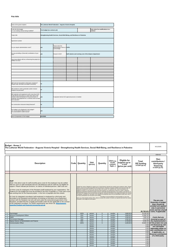 Health Services Budget for Palestine Project | PDF | Pro Rata | Budget