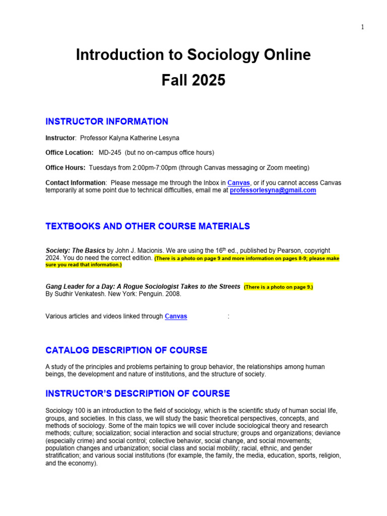 Fall 2025 Online Sociology Course Guide | PDF | Knowledge | Sociology