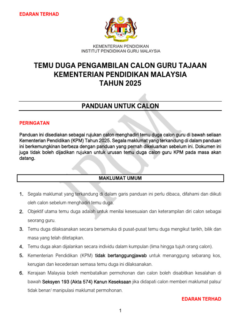 1) Panduan Untuk Calon Temu Duga PDPP Perdana - Ba | PDF