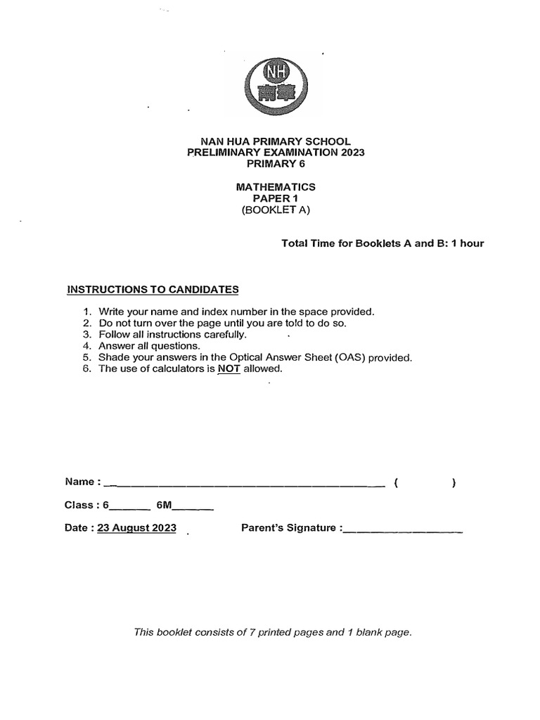 P6 Maths Prelim 2023 NanHua Exam Papers | PDF
