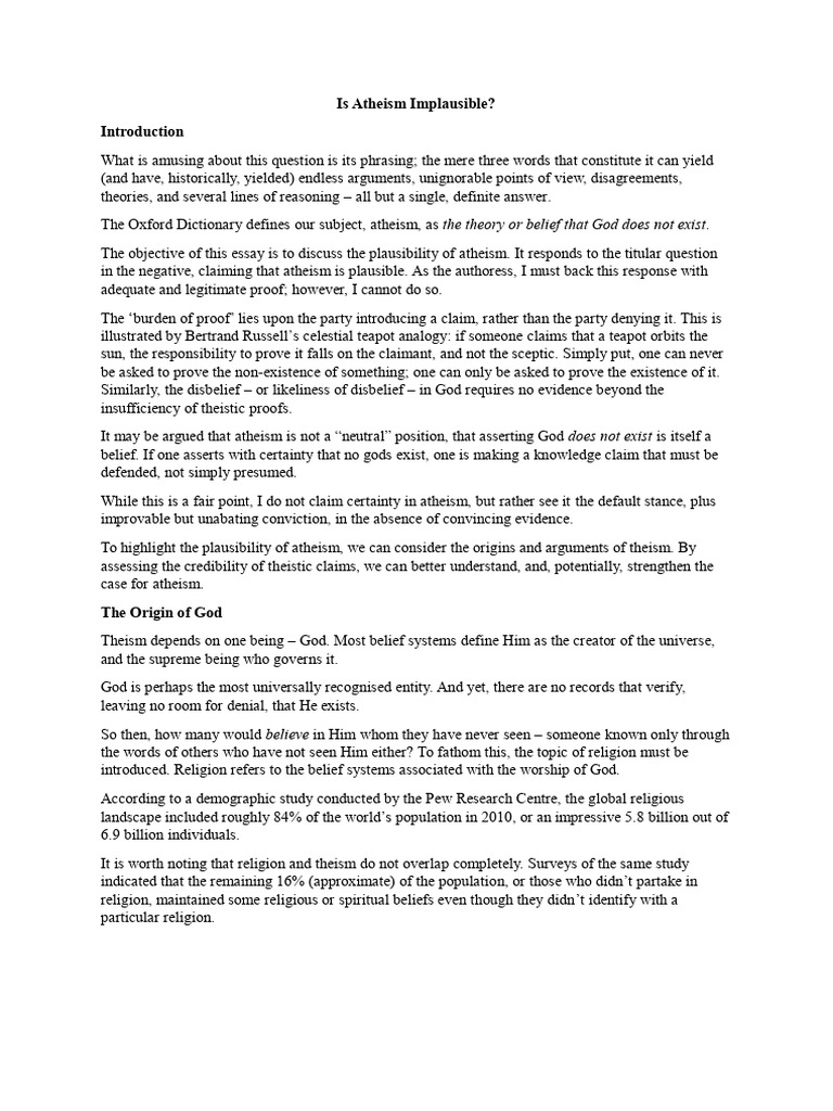 Is Atheism Implausible? | PDF | Atheism | God