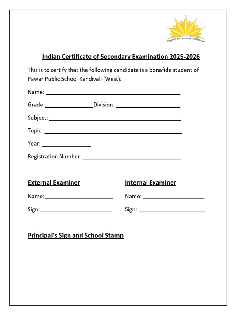 ICSE Project Certificate 25-26-1 | PDF