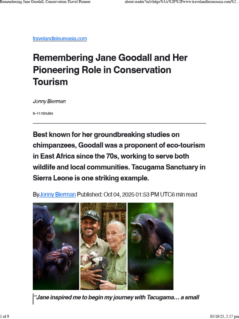 Remembering Jane Goodall, Conservation-Travel Pioneer | PDF