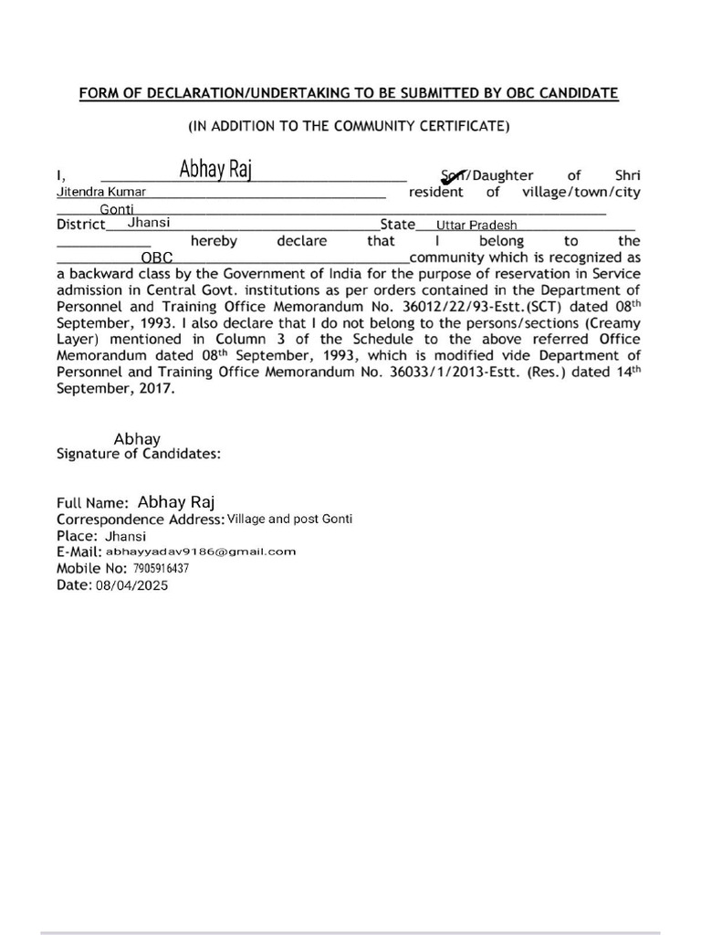 OBC Declaration | PDF