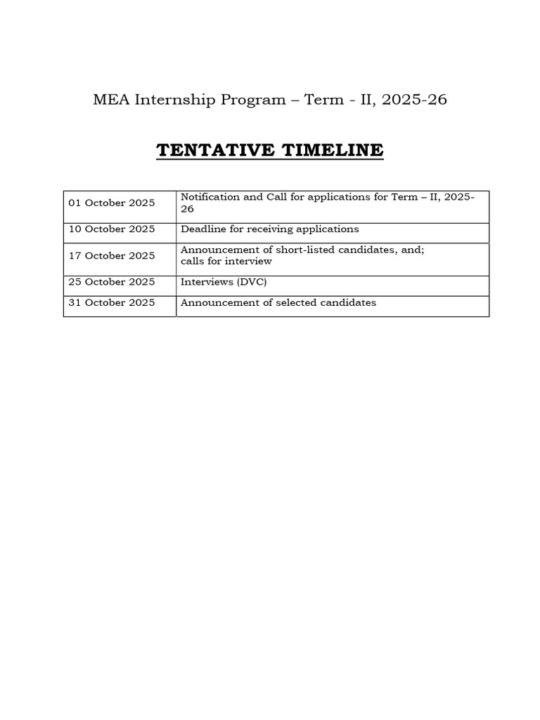 MEA Internship 2025-26 Term II Timeline | PDF