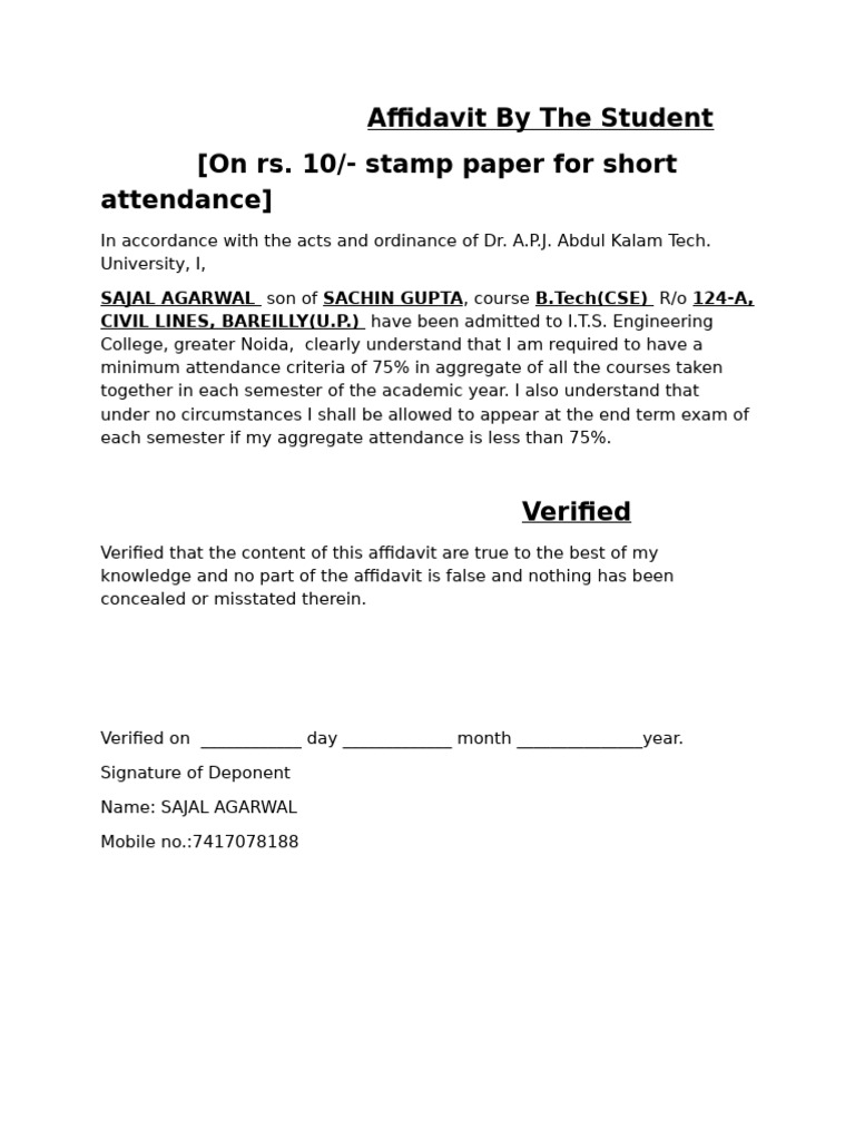 Affidavit by Student | PDF