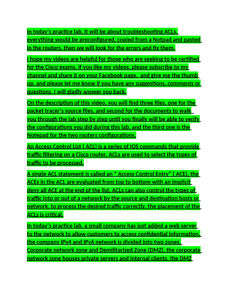 ACL Configuration and Placement.pkt | PDF | Ip Address | Computer Network