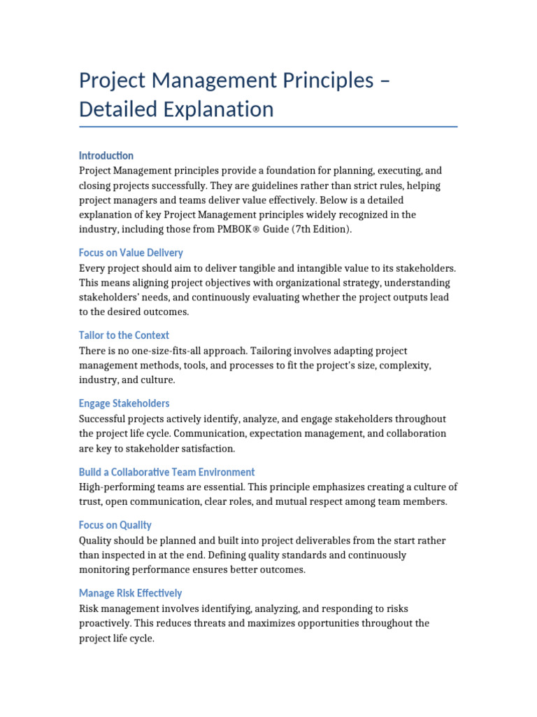 Key Principles of Project Management | PDF | Project Management | Risk