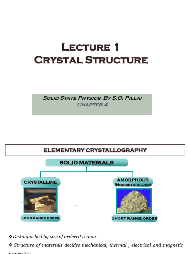 Lecture 1 Crystal Physics | PDF | Crystal Structure | Solid