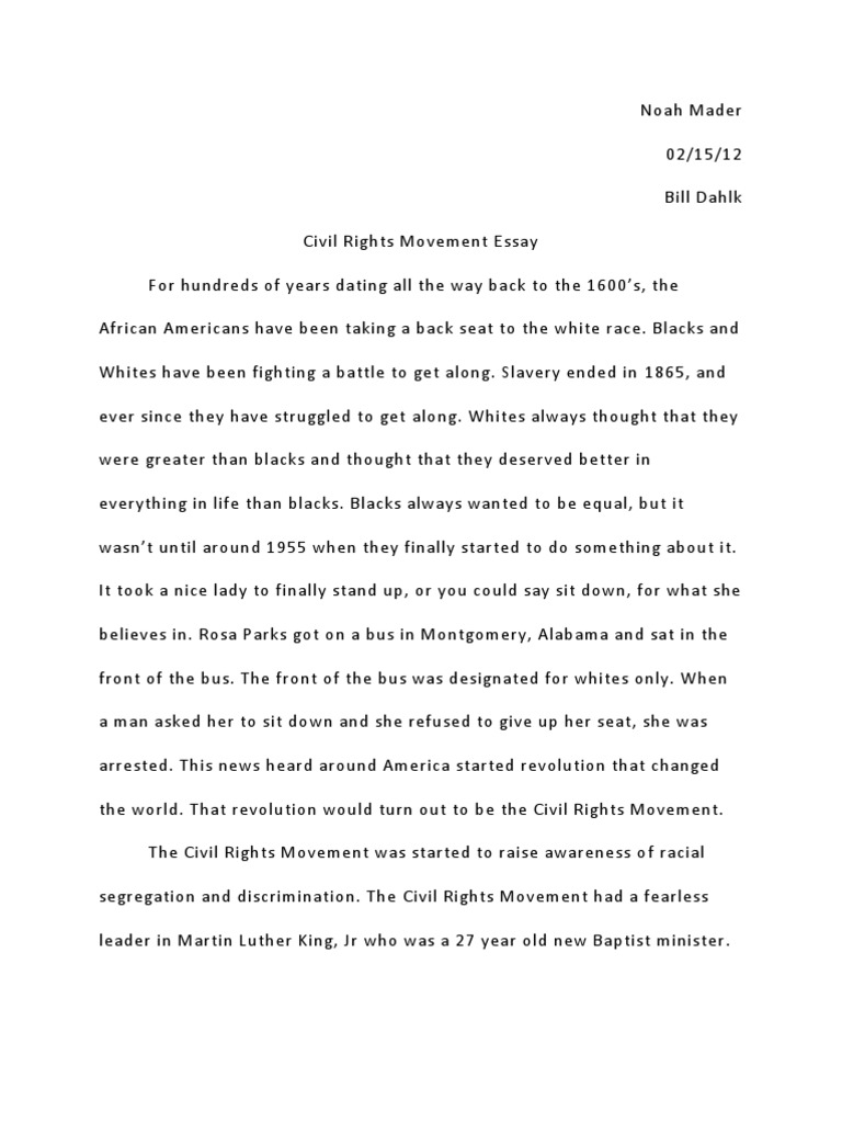 Civil Rights Movement Essay | PDF | African American Civil Rights ...