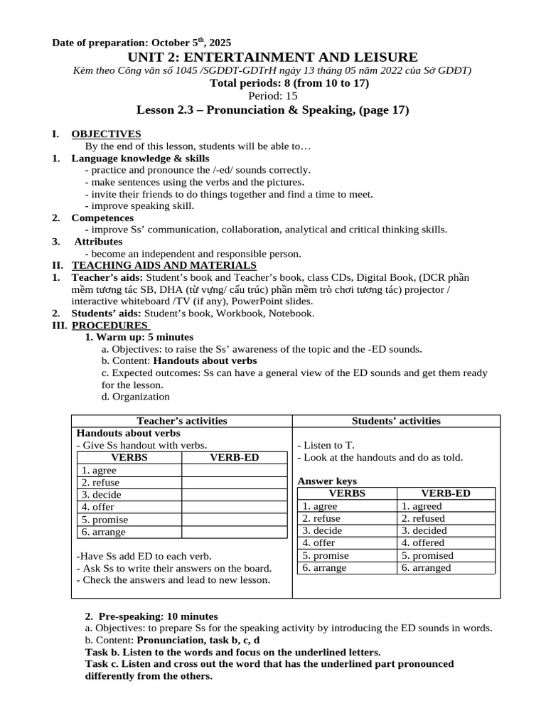 Pronunciation & Speaking Lesson Plan | PDF | Linguistics | Human ...