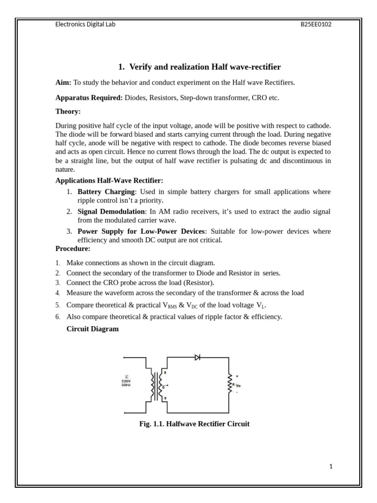 EDL Experiments AY 2025-2026 | PDF | Rectifier | Diode