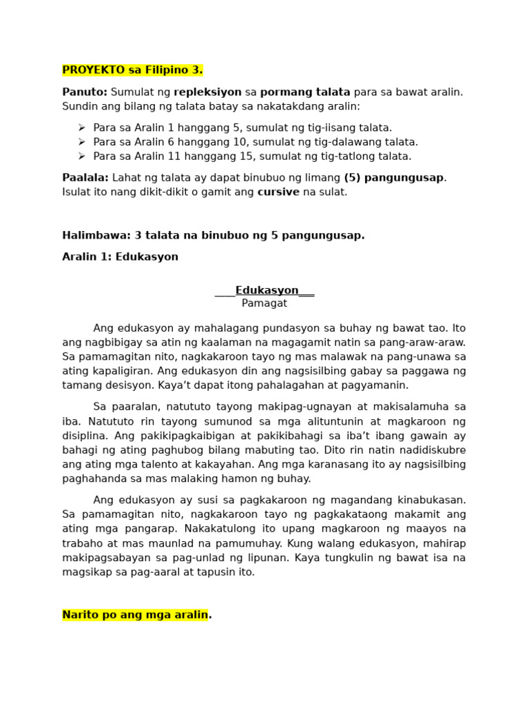 PROYEKTO Sa Filipino 3 | PDF