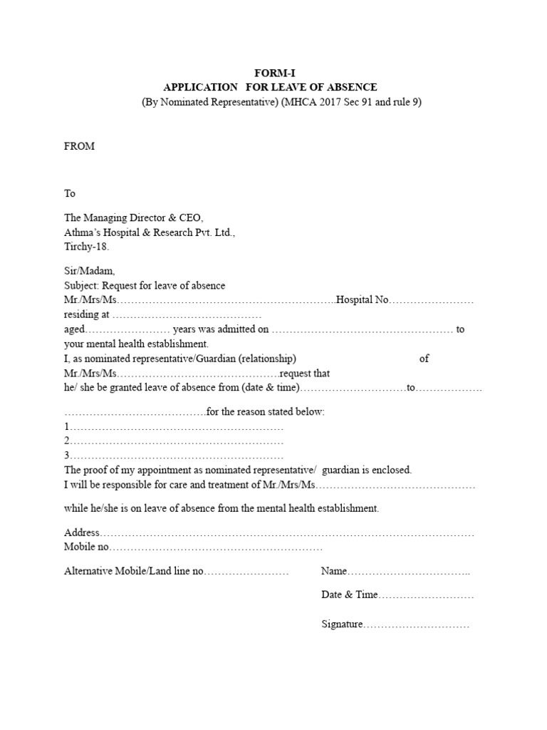 Patient Leave Application Form | PDF