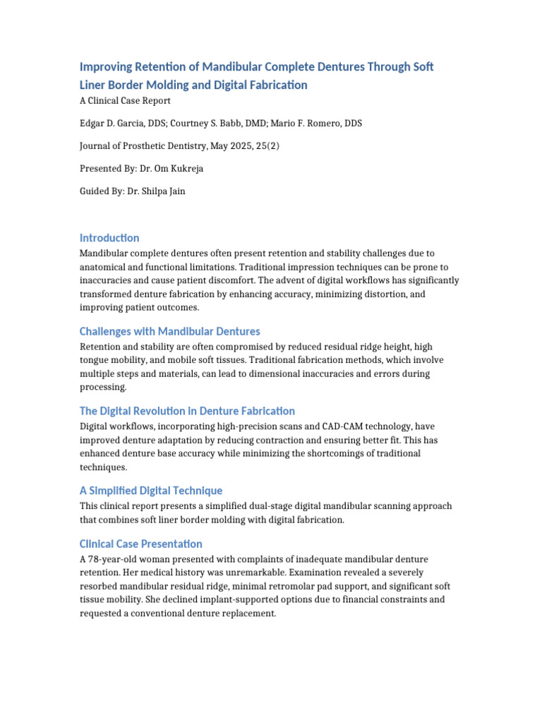 Enhancing Mandibular Denture Retention | PDF | Dentures | Dentistry ...