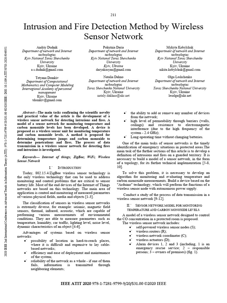 WSN Intrusion and Fire Detection Method by Wireless Sensor Network | PDF | Computer Network ...