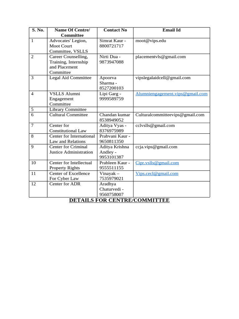 VSLLS Committees Contact Information | PDF