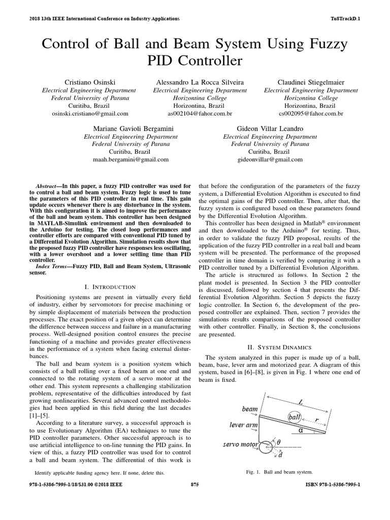 Fuzzy PID Control for Ball and Beam System | PDF | Fuzzy Logic ...