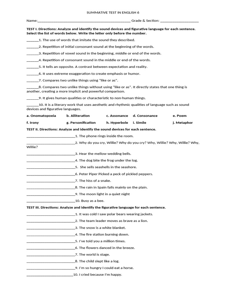 English 6 Summative Test on Language Skills | PDF | Languages | Foreign ...