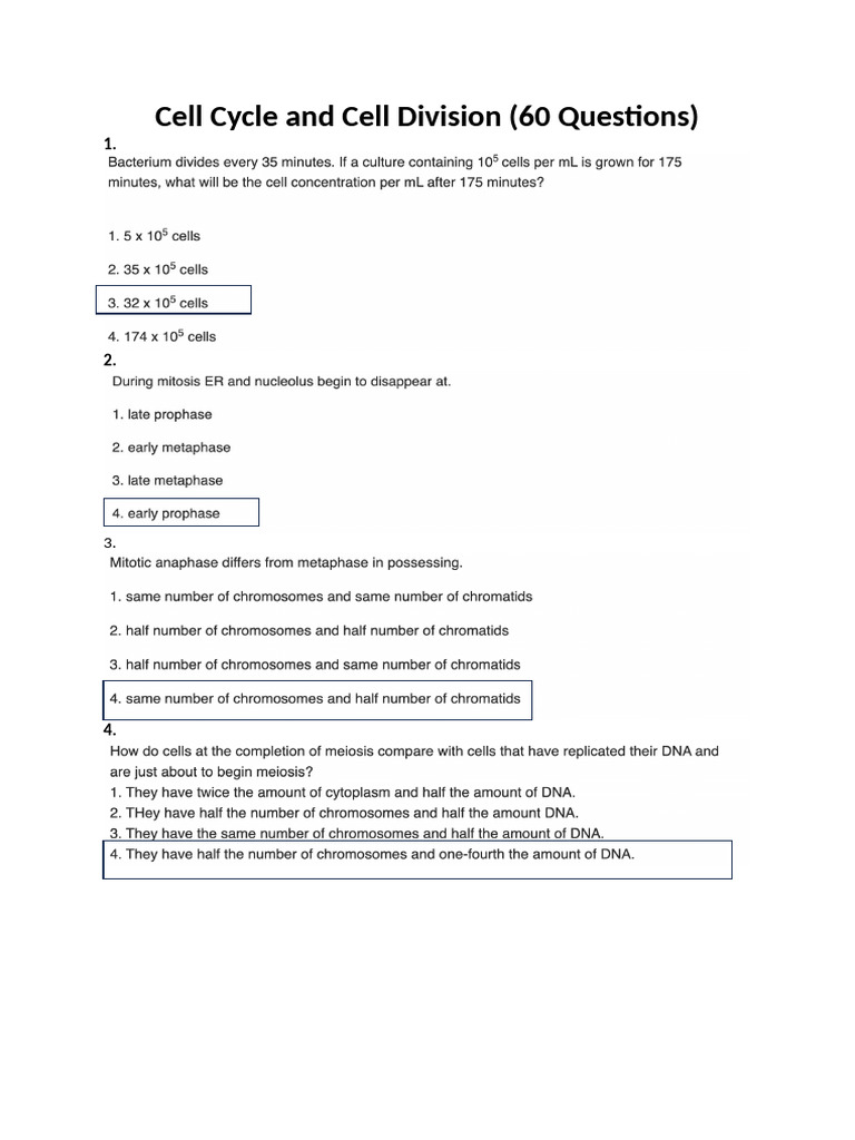 Cell Cycle & Division: 60 Key Questions | PDF | Meiosis | Mitosis