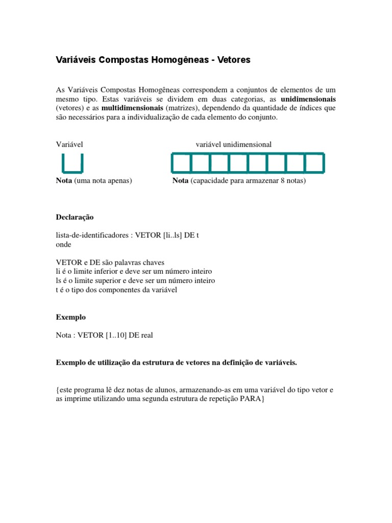 Variáveis Compostas Homogêneas | PDF | Estrutura de dados de matriz | Número inteiro