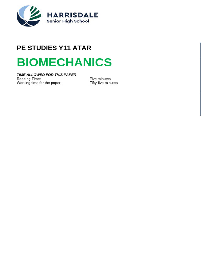Year 11 ATAR PE Biomechanics Exam Guide | PDF | Lever | Newton's Laws ...