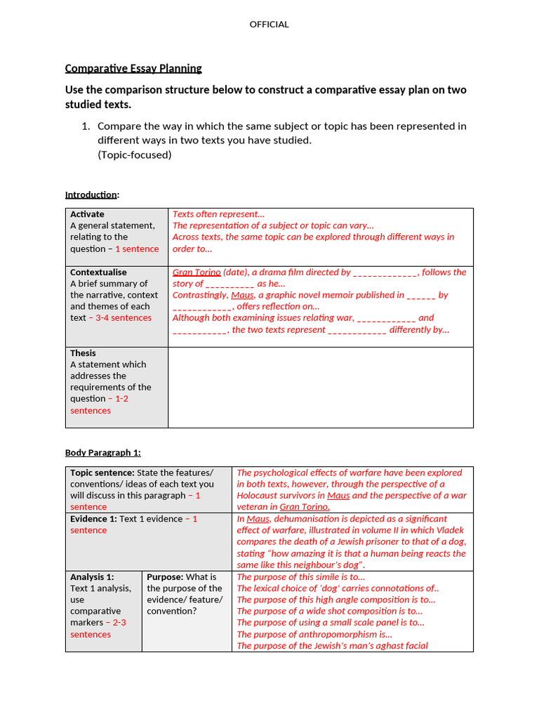 Comparative Essay Structure Guide | PDF | Concept | Evidence