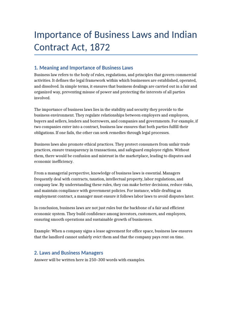 Business Laws and Contract Act | PDF | Employment | Business