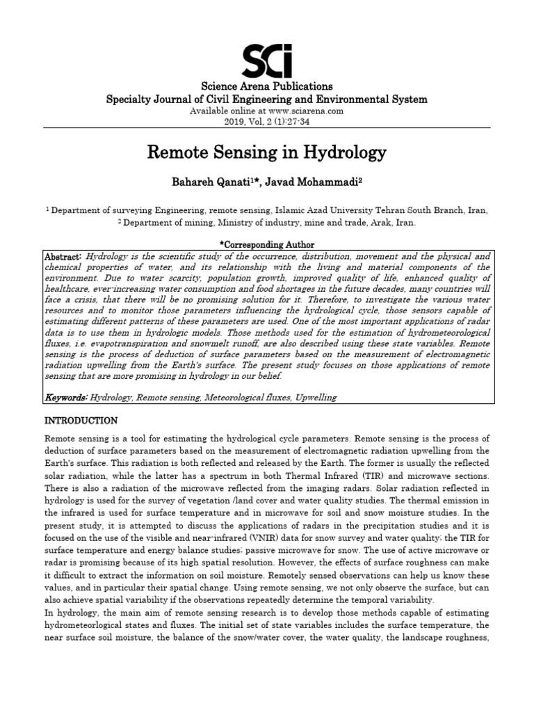 Remote Sensing in Hydrology | PDF | Hydrology | Evapotranspiration