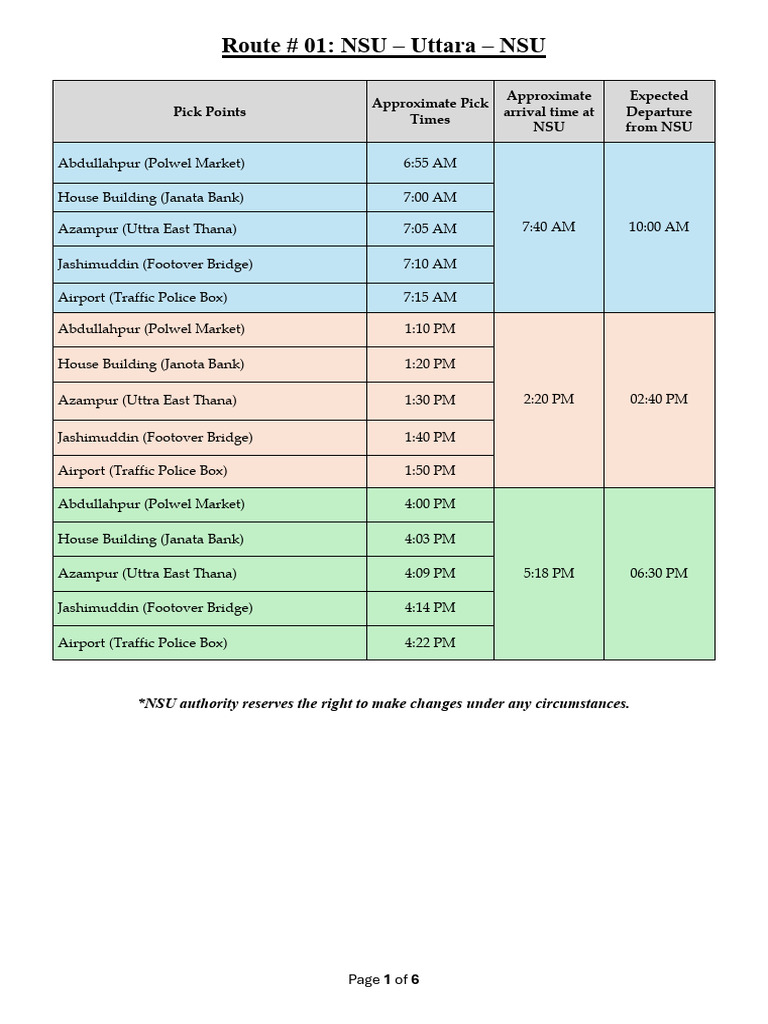 Bus Schedules NSU | PDF | Public Transport | Transport
