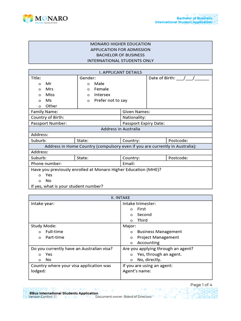 International Student Business Application | PDF | Travel Visa
