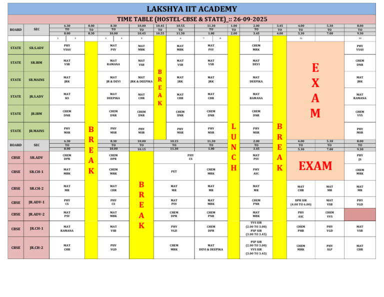 26-09-2025 - Cbse & State Time Table-1 | PDF