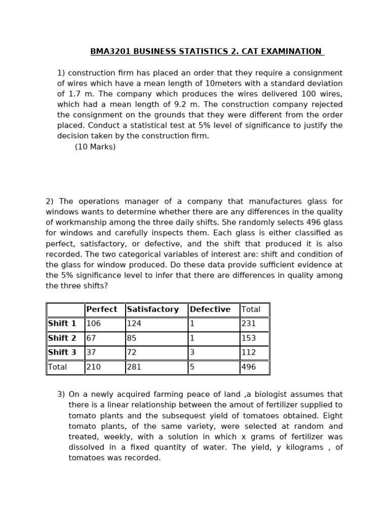 Business Statistics 2 Cat 1 | PDF | Statistics | Statistical Inference