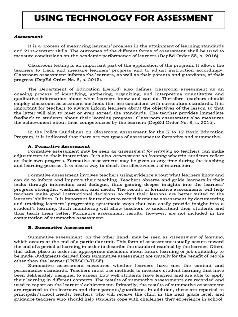 Technology in Classroom Assessment | PDF | Educational Assessment ...