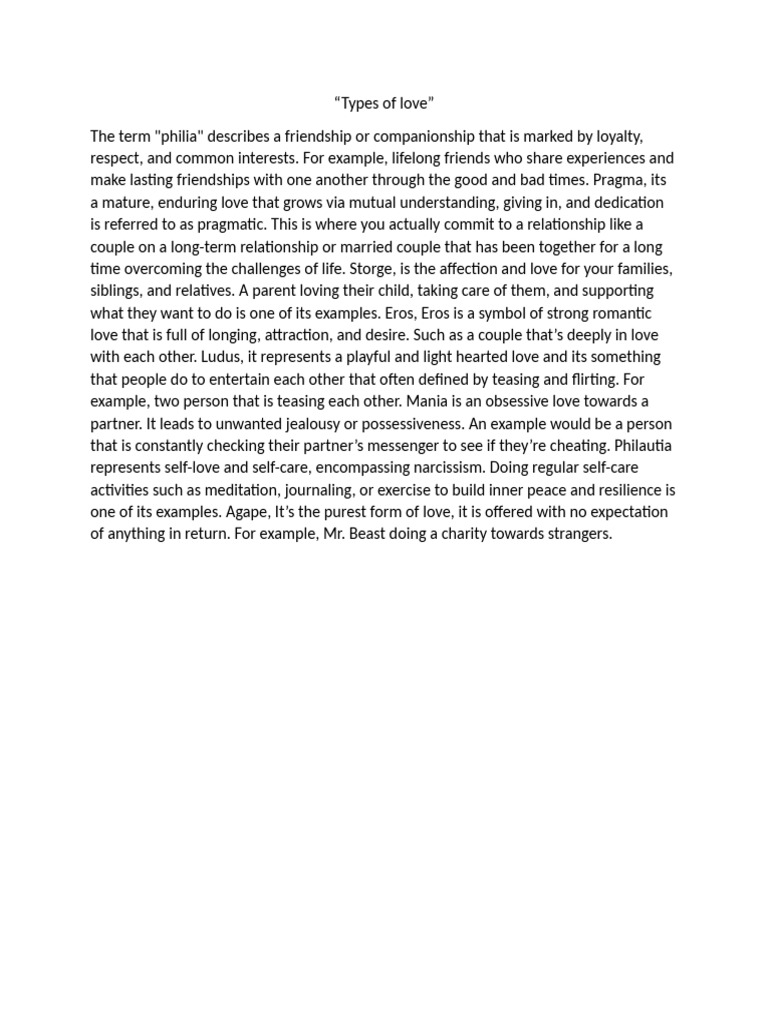 Types of Love Explained: Philia to Agape | PDF
