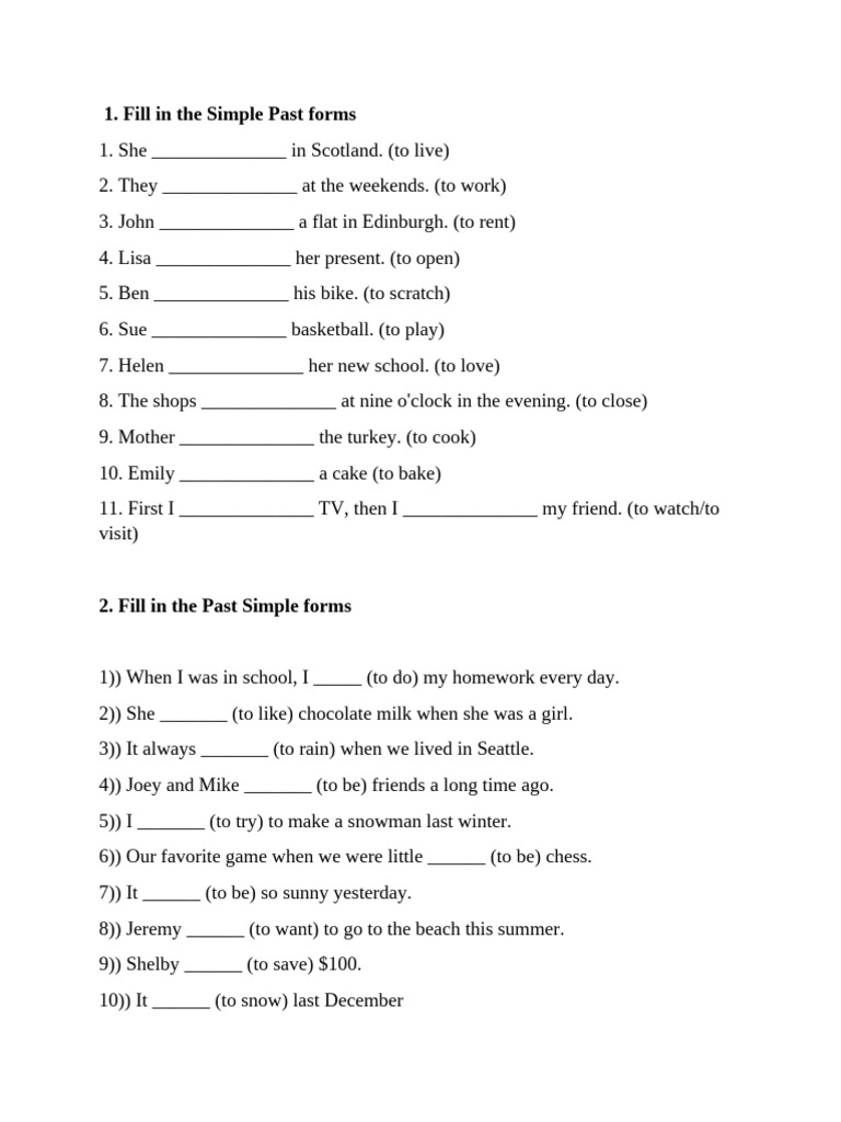 4 Class Test On PAST SIMPLE in The 2 Term | PDF