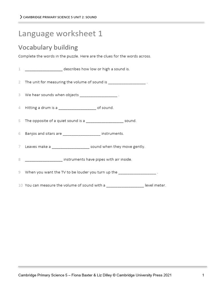Cambridge Grade 2 Science: Sound Unit | PDF