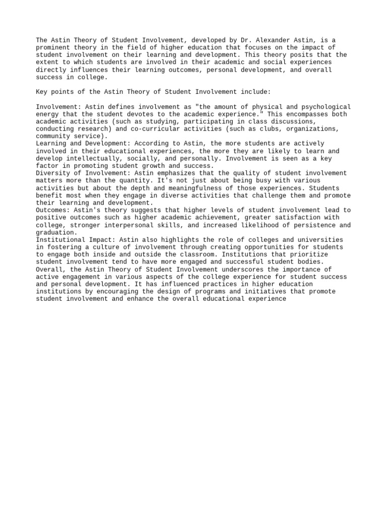 Astin's Student Involvement Theory Explained | PDF