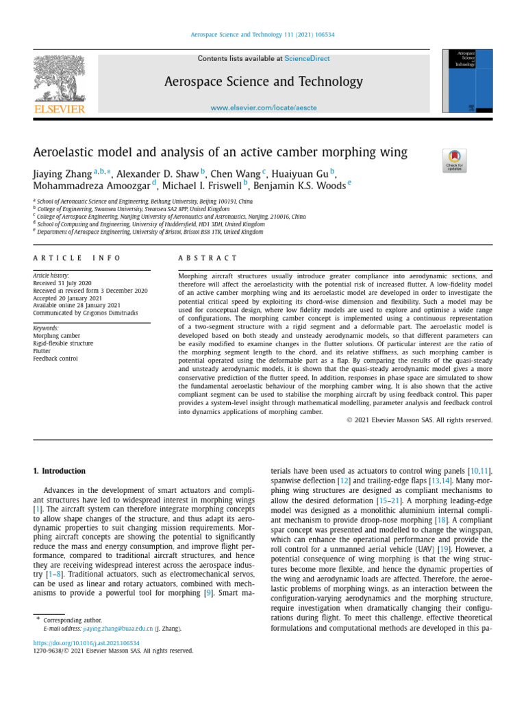 Aeroelastic Model and Analysis of An Active Camber Morphing Wing 2021 ...