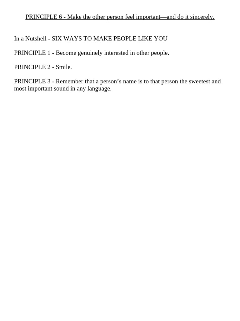 Six Principles to Make People Like You | PDF