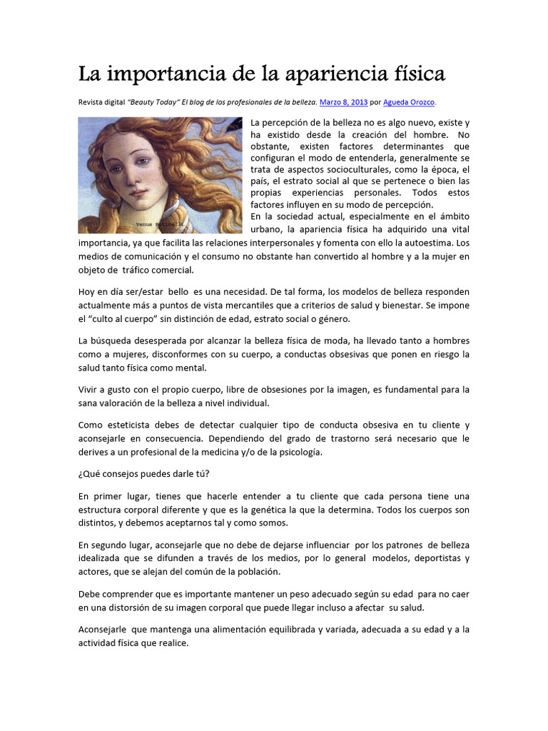 La Influencia de la Apariencia Física | PDF | Belleza | Moda