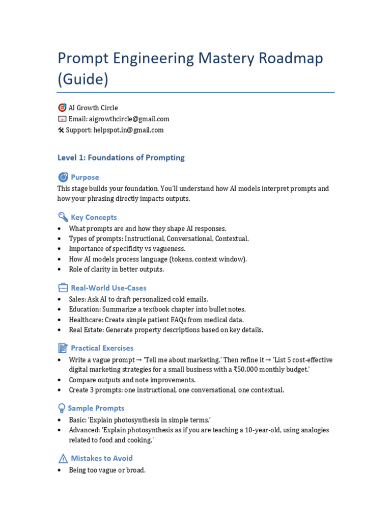 Prompt Engineering Mastery Roadmap by AGC Signed | PDF | Artificial ...