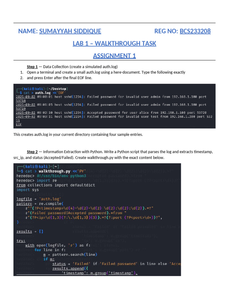 Bcs233208 - Sumayyah Siddique - Lab 1 Assignment 1 | PDF